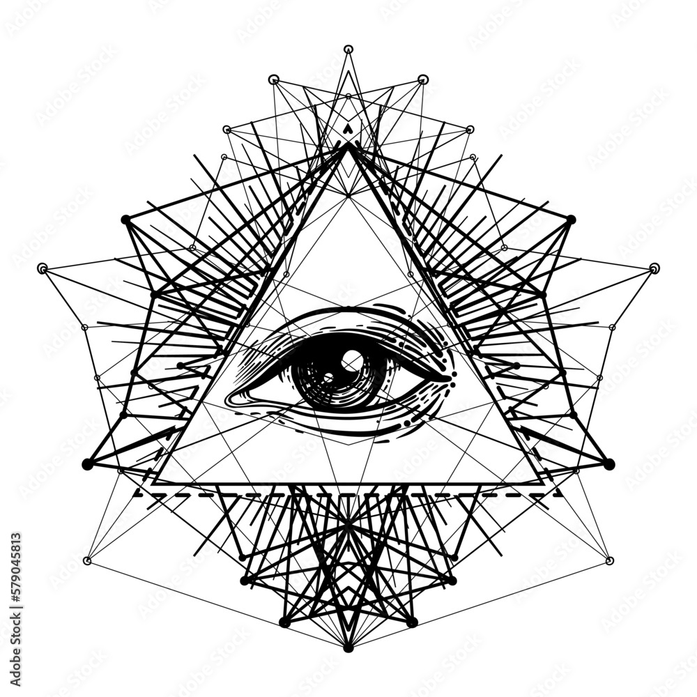Blackwork tattoo flash. Eye of Providence. Masonic symbol. All seeing ...