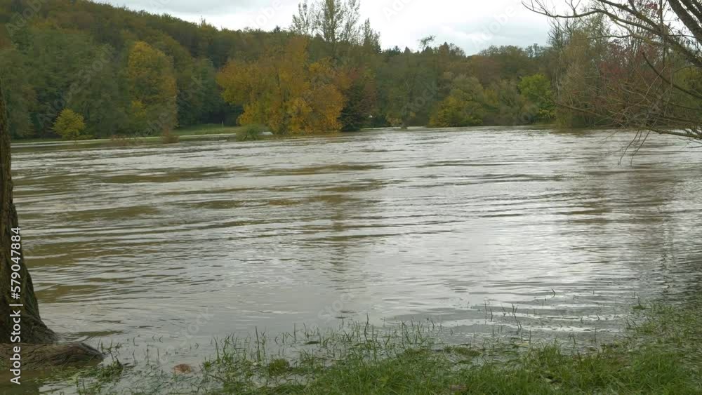 Stockvideo River exceeded normal water level after heavy rain and ...