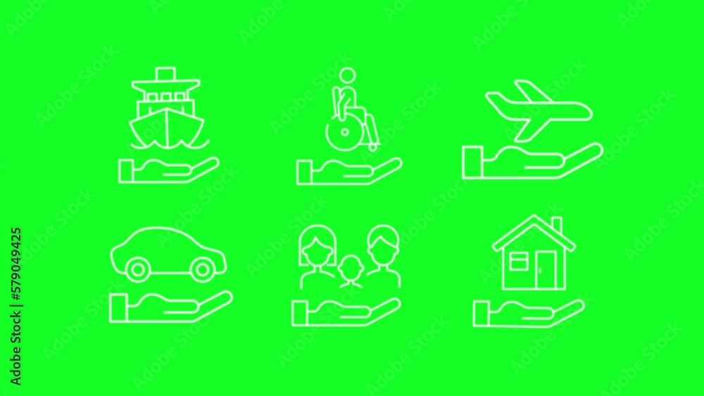 Animated protection white line icons. Provide insurance, coverage. Loop ...