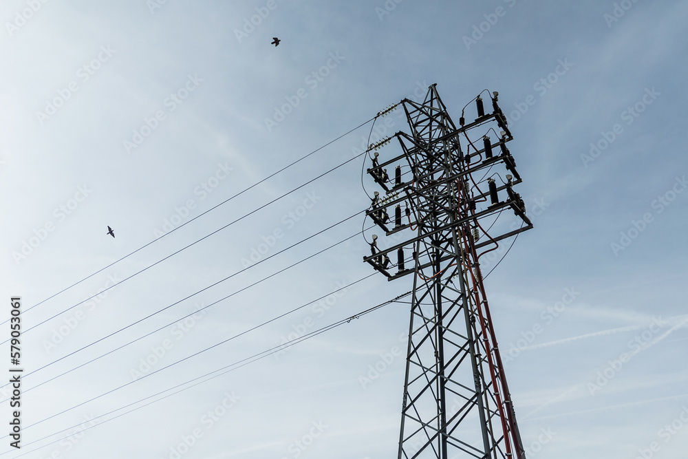 High voltage electric transmission pylon tower. High voltage power ...