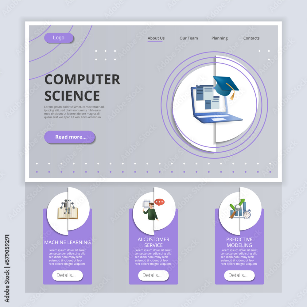 Computer science flat landing page website template. Machine learning ...