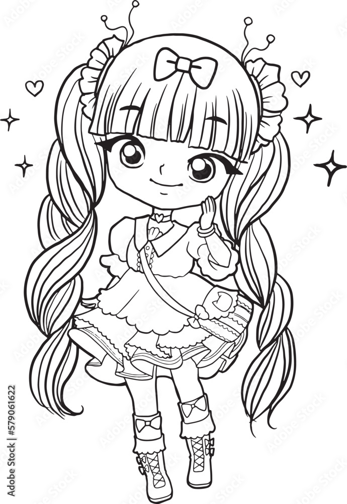 Vetor de girl princess cartoon doodle kawaii anime coloring page cute ...