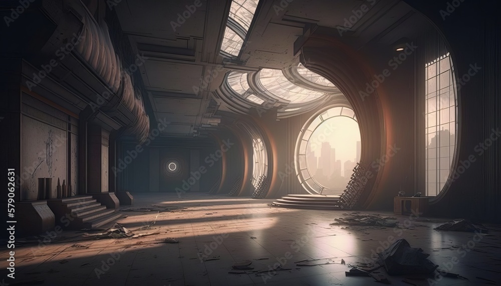Abandoned empty futuristic facility building background. Generative AI ...