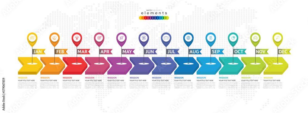 Infographic template for business. 12 Months modern Timeline diagram ...
