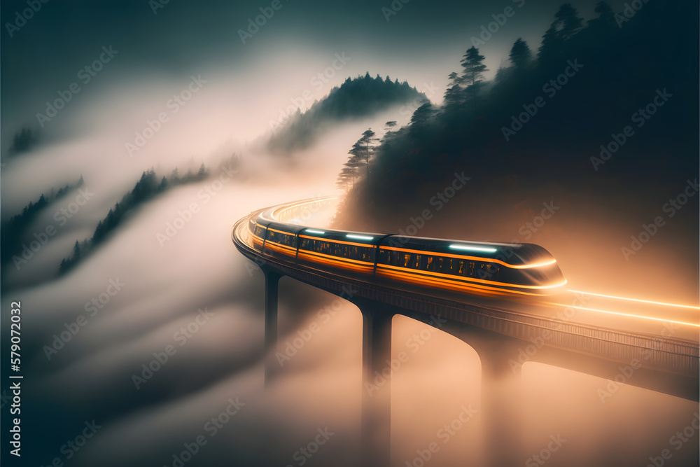 AI Generative. Futuristic high-tech monorail train running through the ...
