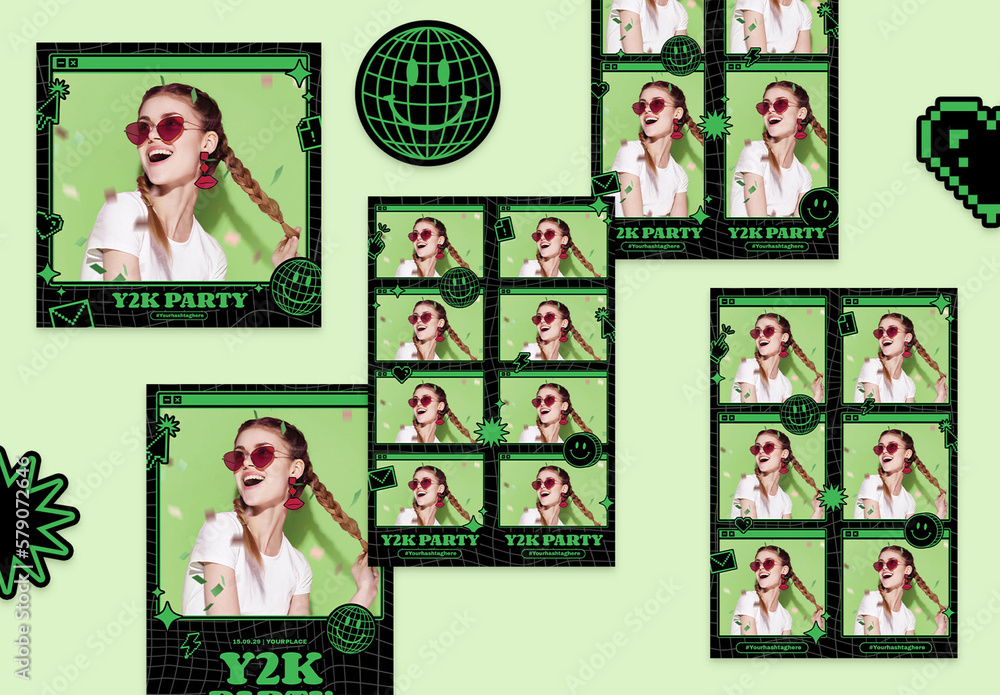 Y2K Photo Strip Layouts Stock Template | Adobe Stock