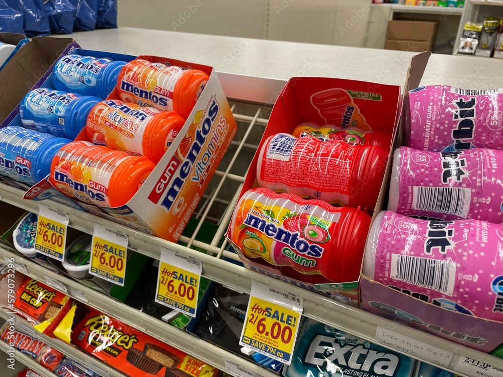Grocery store chewing gum on a shelf variety Stock Photo | Adobe Stock