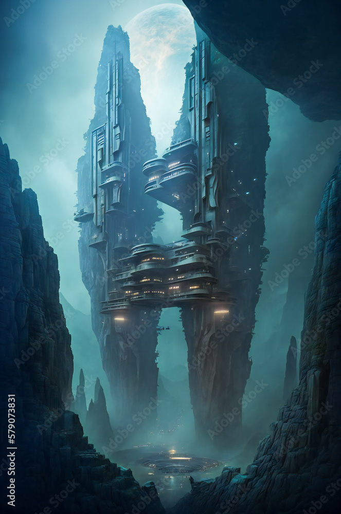 Futuristic or ancient structures on an alien planet. Advanced alien ...