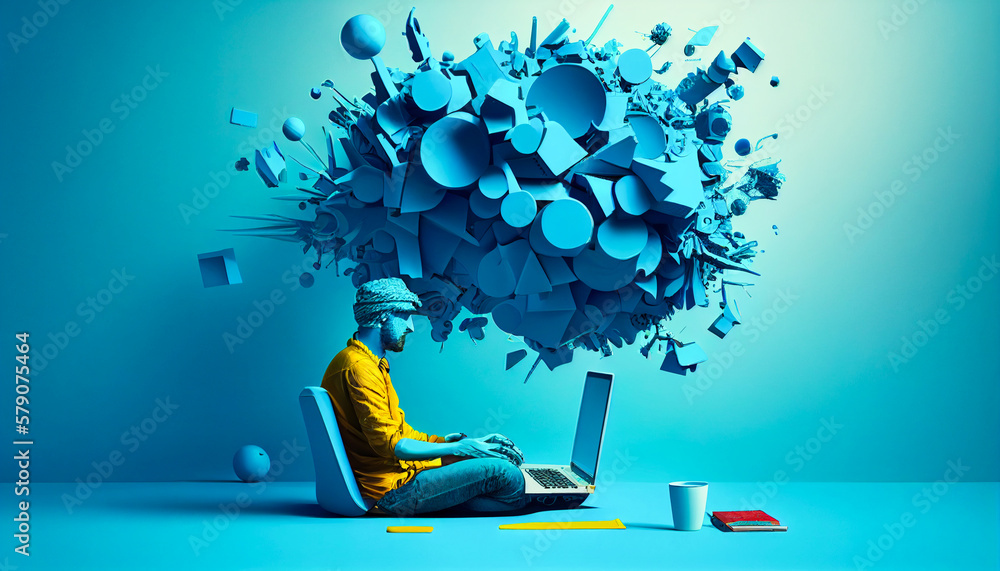 Guy animator at creation project process illustration. Male motion ...