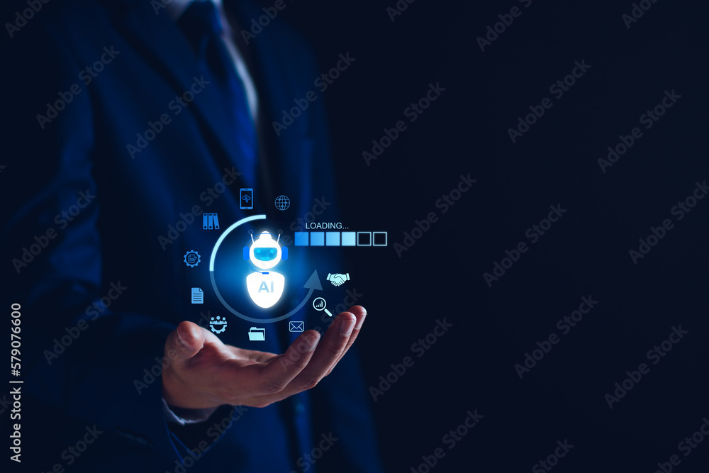 Chatbot concept. open AI, Artificial Intelligence. businessman using ...