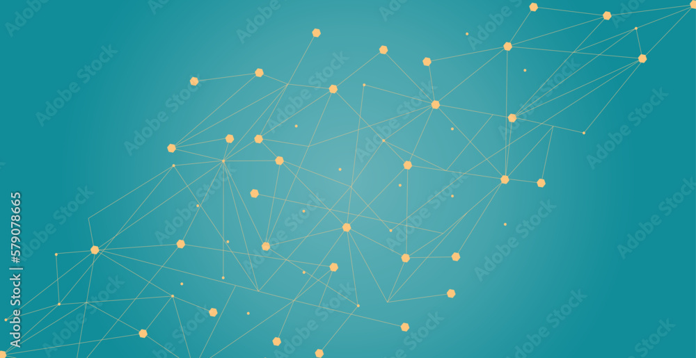 Orange network. Abstract connection on teal background. Network ...