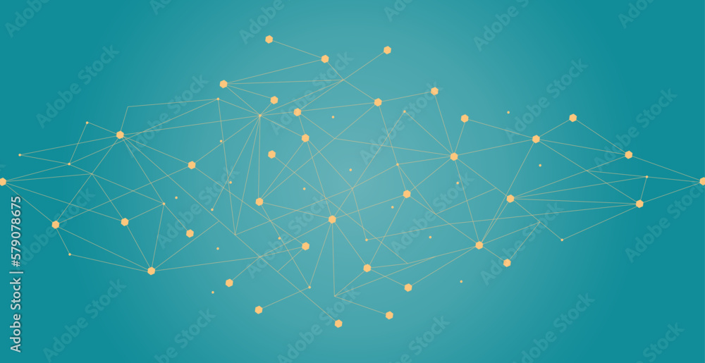 Orange network. Abstract connection on teal background. Network ...