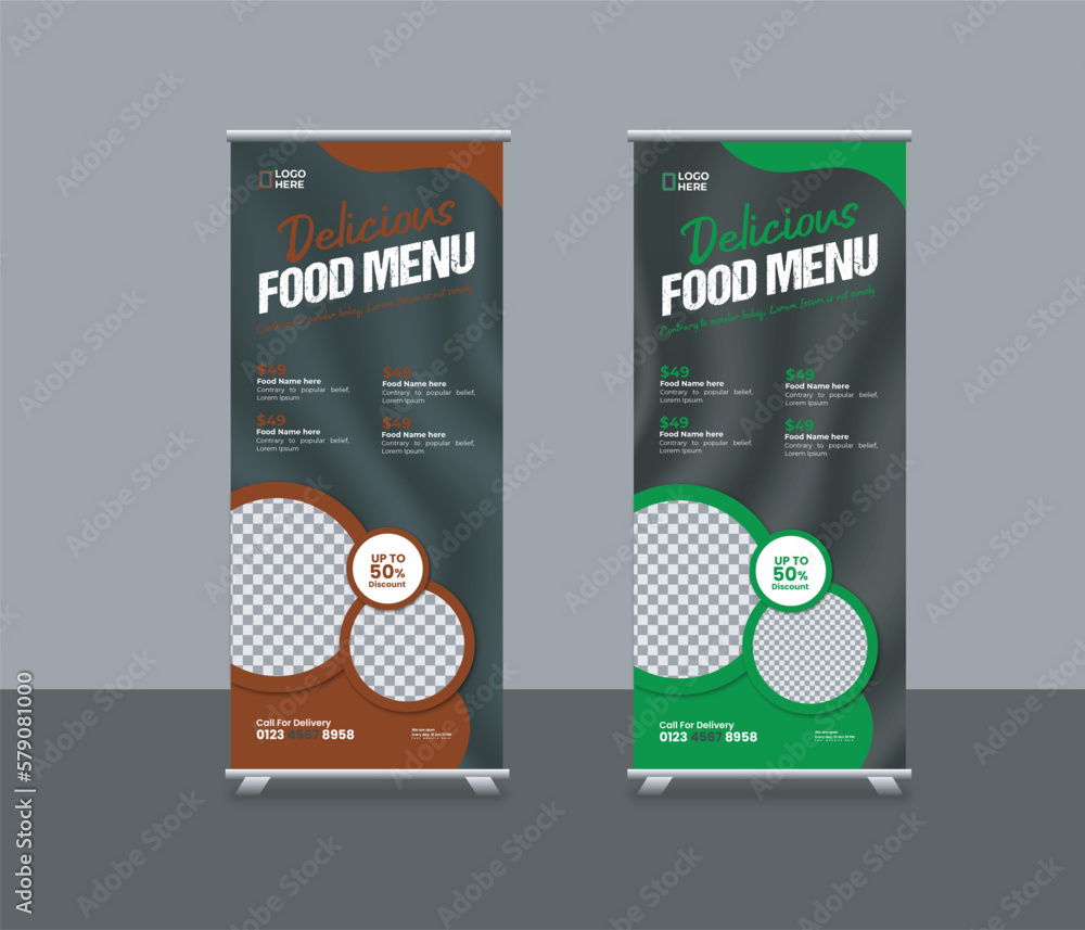 Food roll-up banner template or restaurant services promotion x stand ...