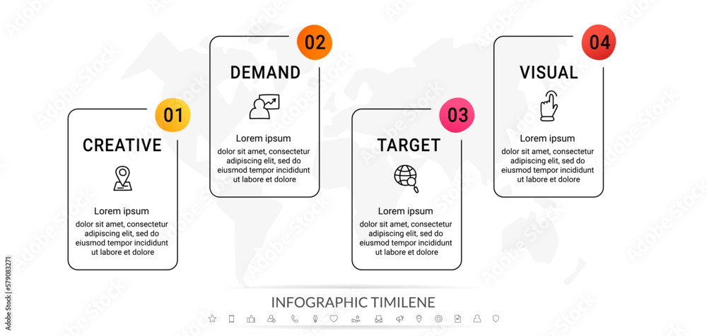 Four rectangular vector line cards in a horizontal row. The modern ...