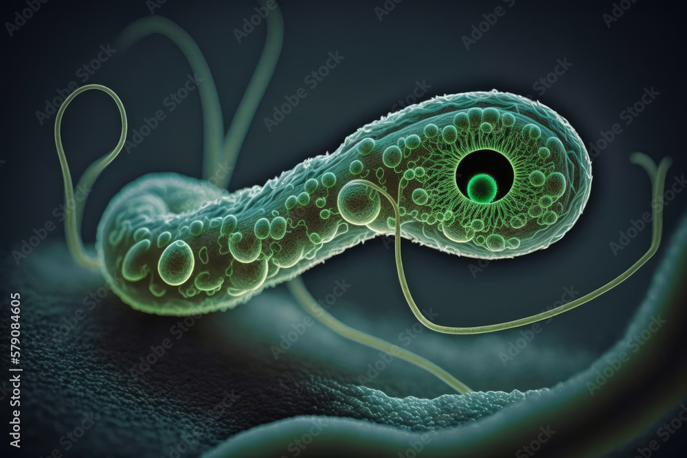 Helicobacter pylori in microscope. Generative AI Stock Illustration ...