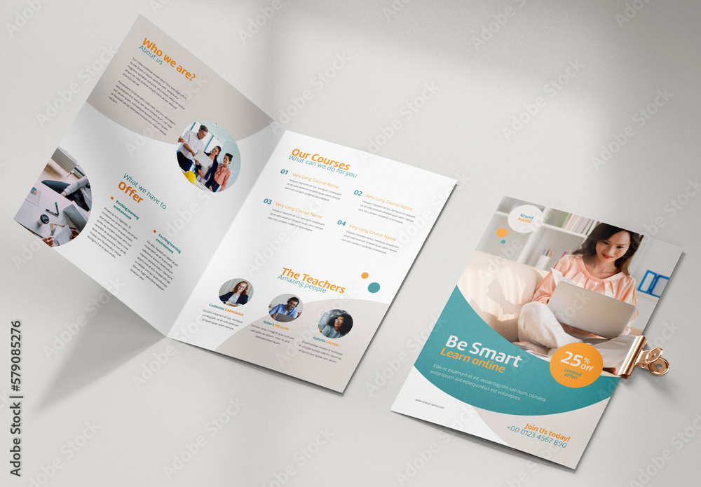 Online Course Brochure Template with Turquoise and Orange Accents Stock ...
