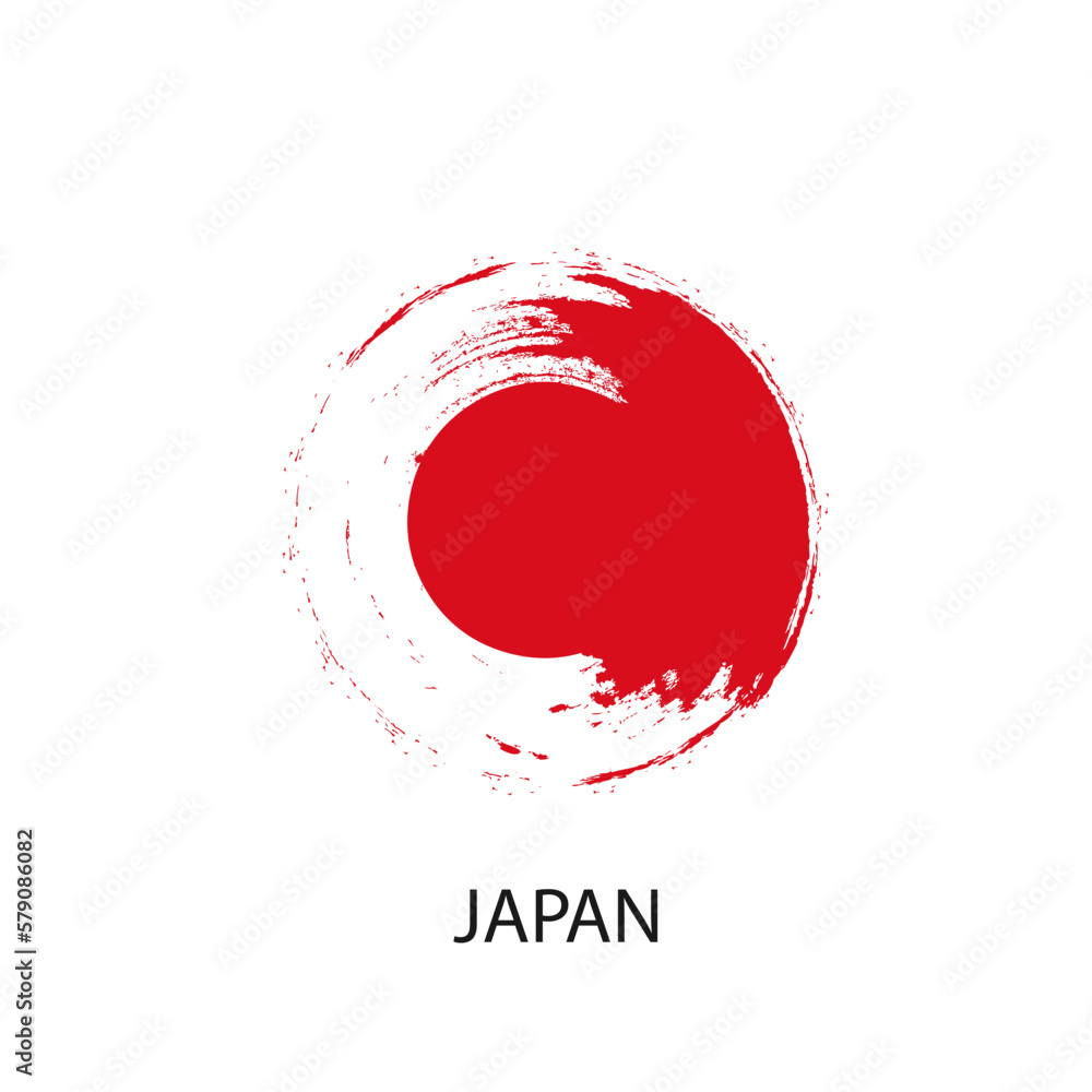 Japan flag stamp logo icon sign Red sun emblem Hand drawn ink circle ...