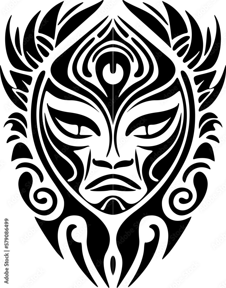 A two-colored vector drawing of a Polynesian mask tattoo design. Stock ...