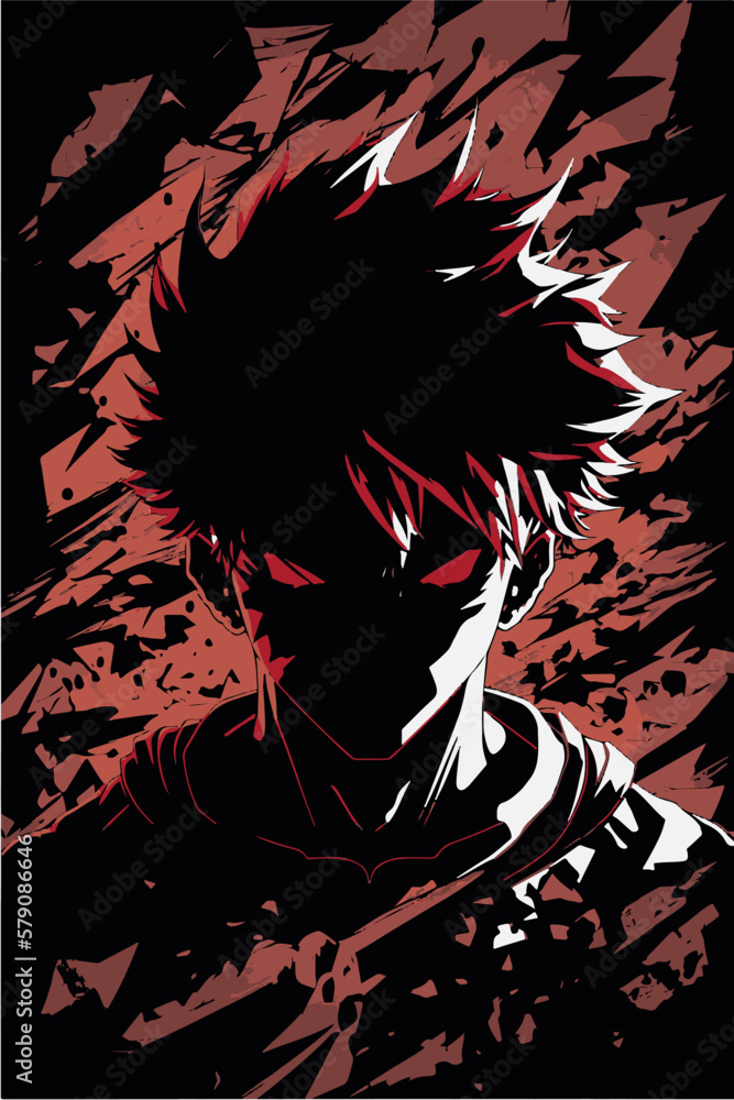 Anime character. Angry drawing of cartoon ninja. Dark mage attacking ...