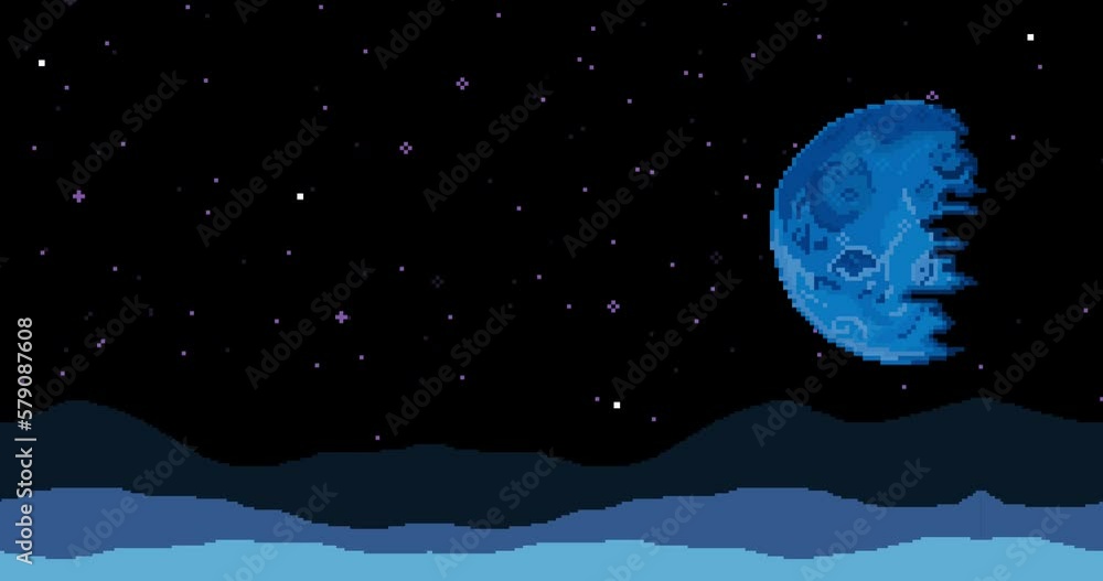 Pixel art of 80s Retro sci-Fi background. Space Night with stars ...