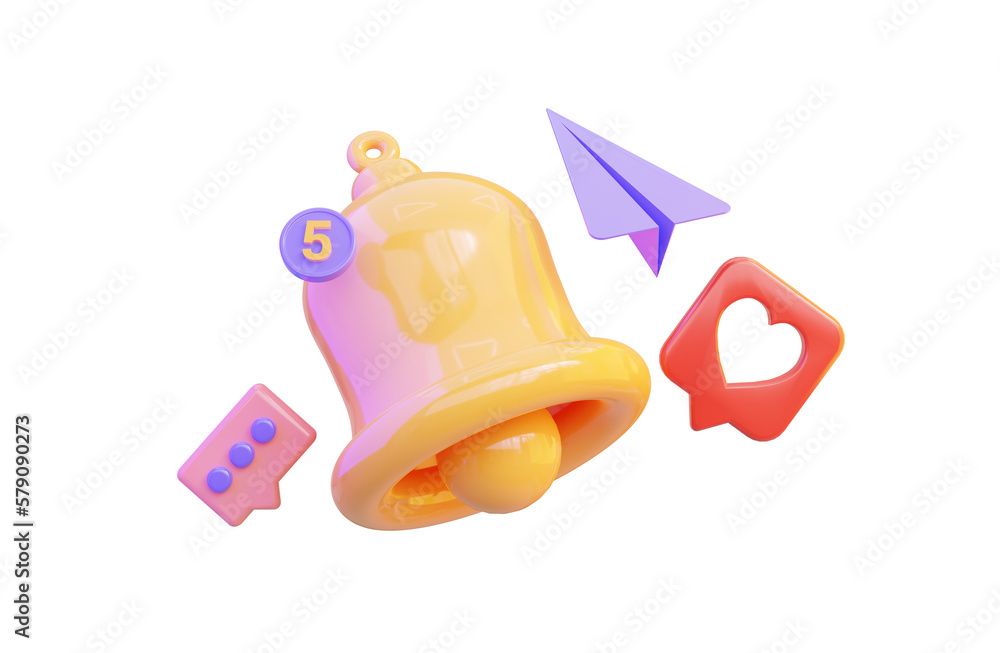 notification bell with chat emoji icon on white background 3d render ...