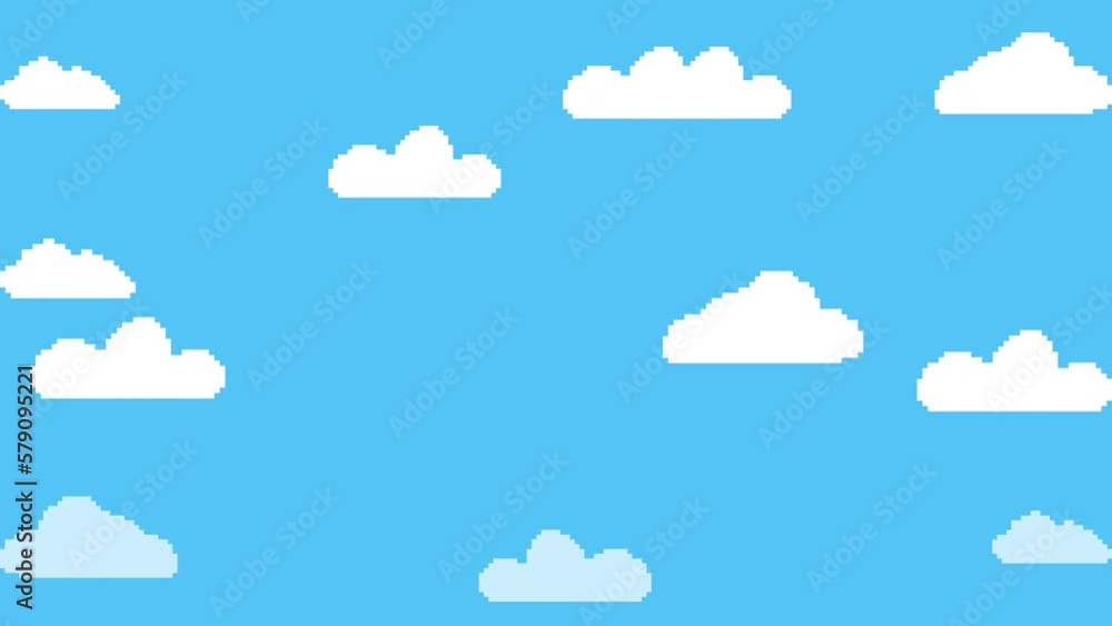 Cartoon clouds, sky, pixel art. For video retro game. Seamless Loop ...