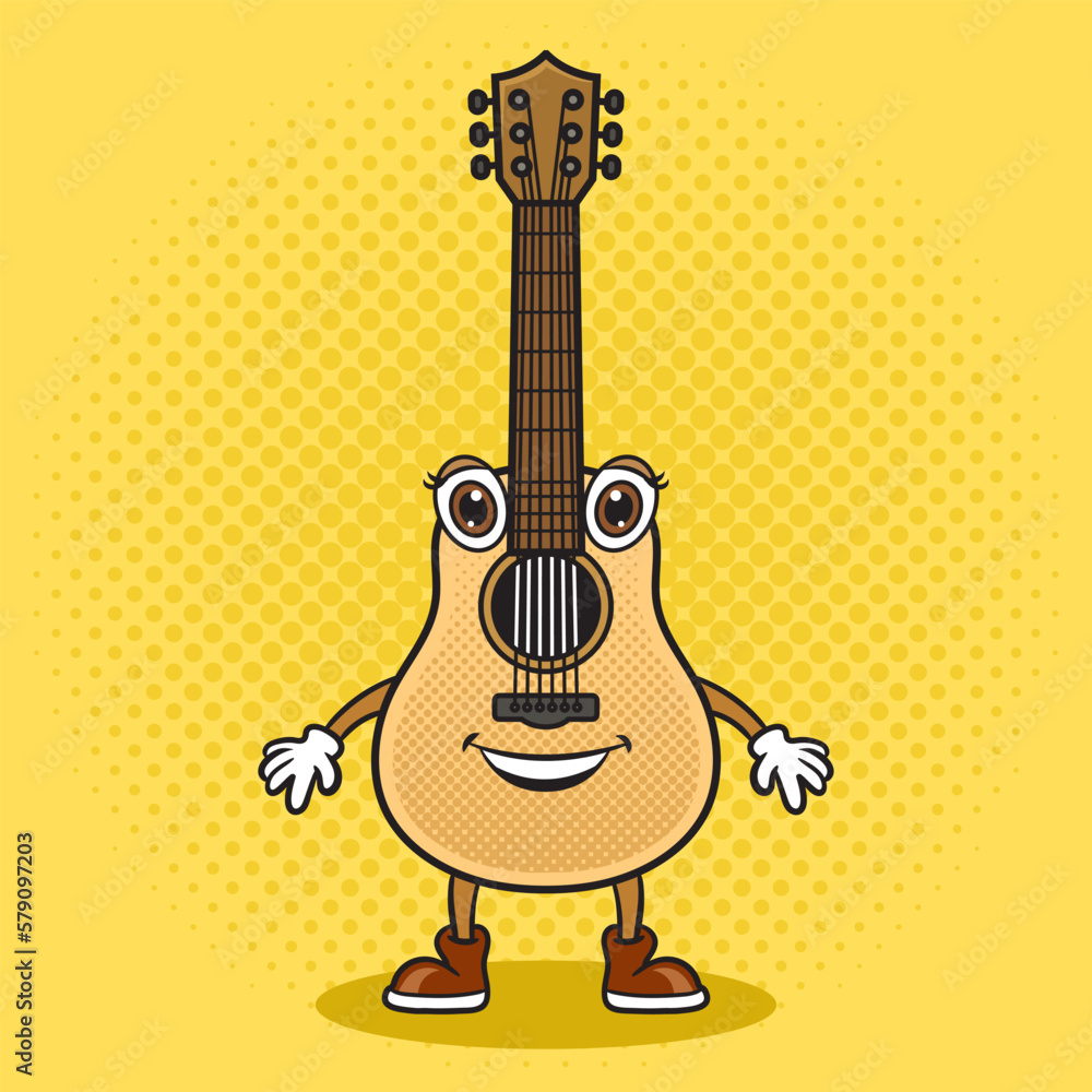 cartoon cute guitar pinup pop art retro vector illustration. Comic book ...