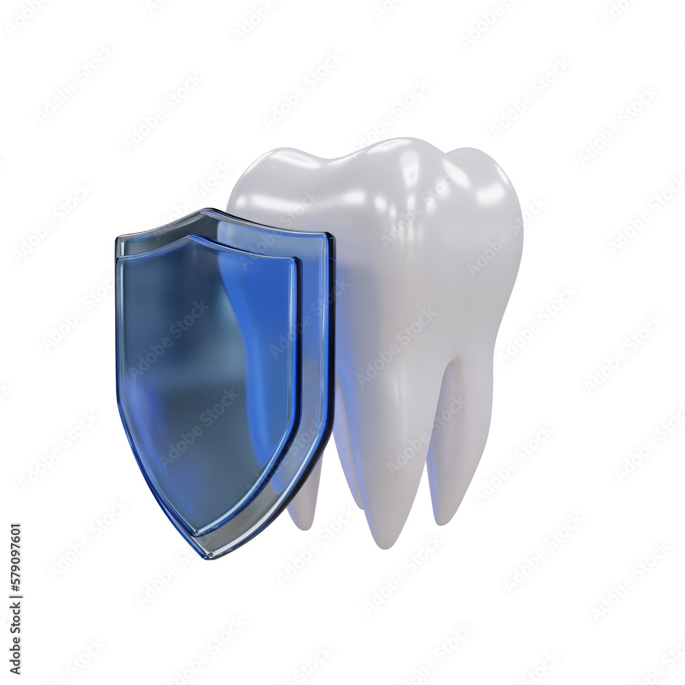 Tooth with shield isolated on transparent background. Protection. 3d ...