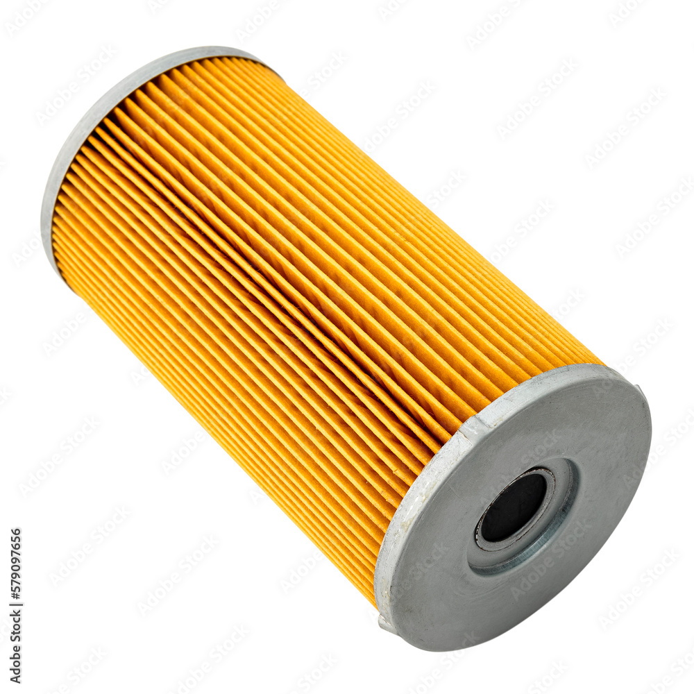 Yellow oil filter for cars on a transparent background. The concept of ...