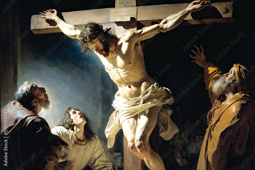 Jesus is nailed to the cross, savior of mankind, generative Ai Stock ...