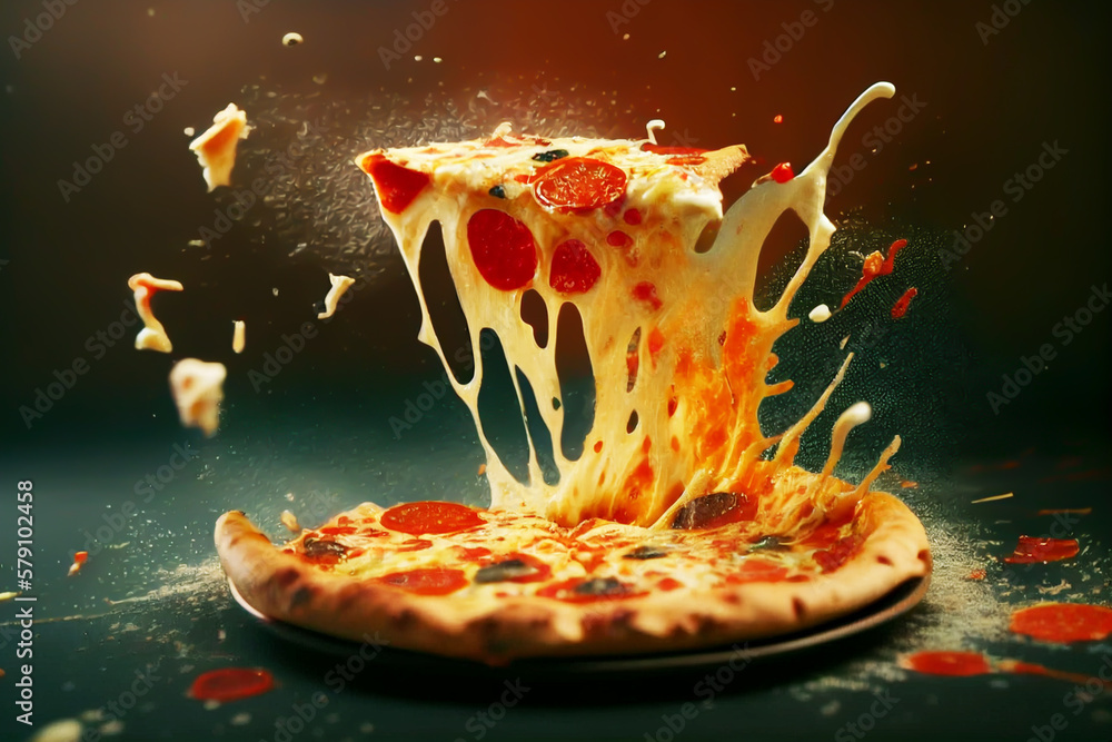 ภาพประกอบสต็อก Pizza and Splashes of cheese and red pepper. Italian ...