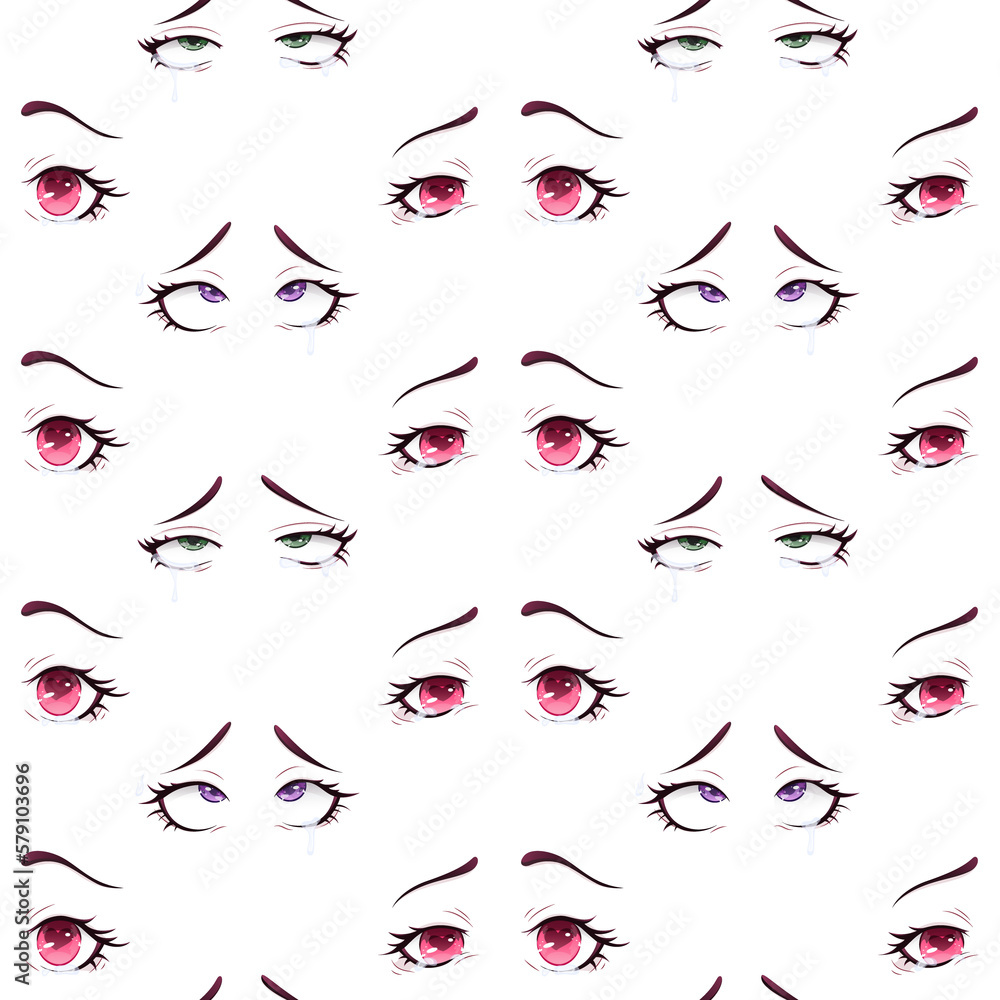 Seamless pattern with anime eyes, love look, valentine's day, anime ...