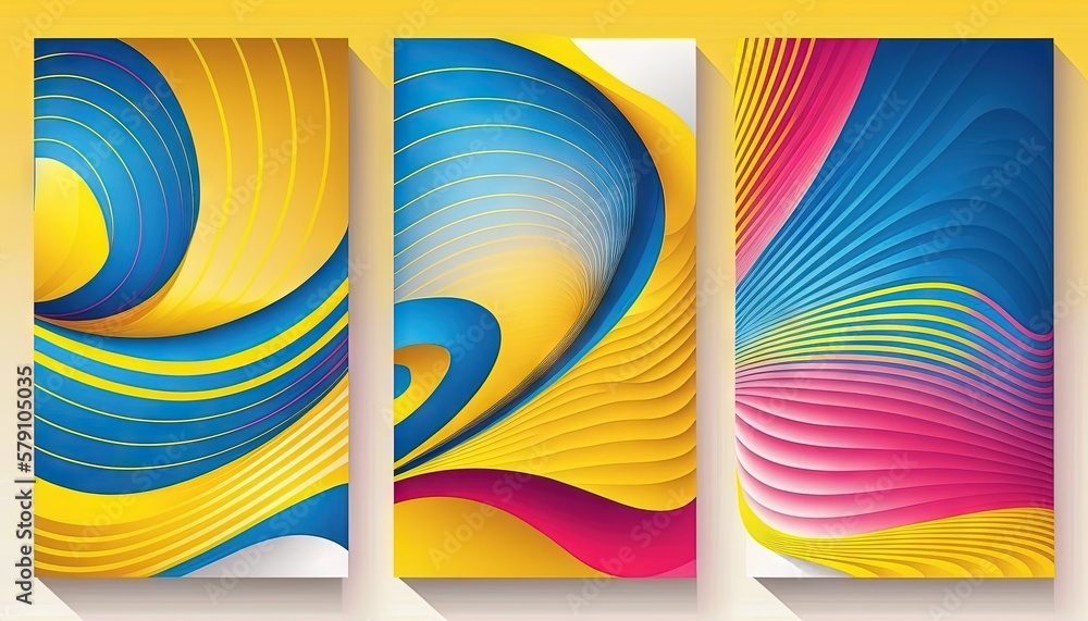 a set of three abstract banners with different colors and shapes on a ...