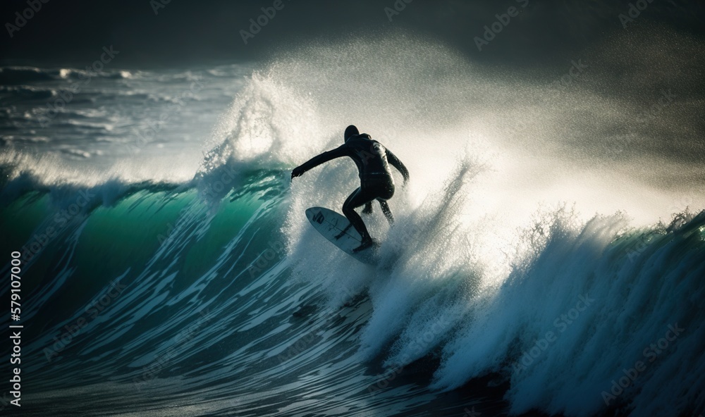 a man riding a wave on top of a surfboard in the middle of a wave in ...