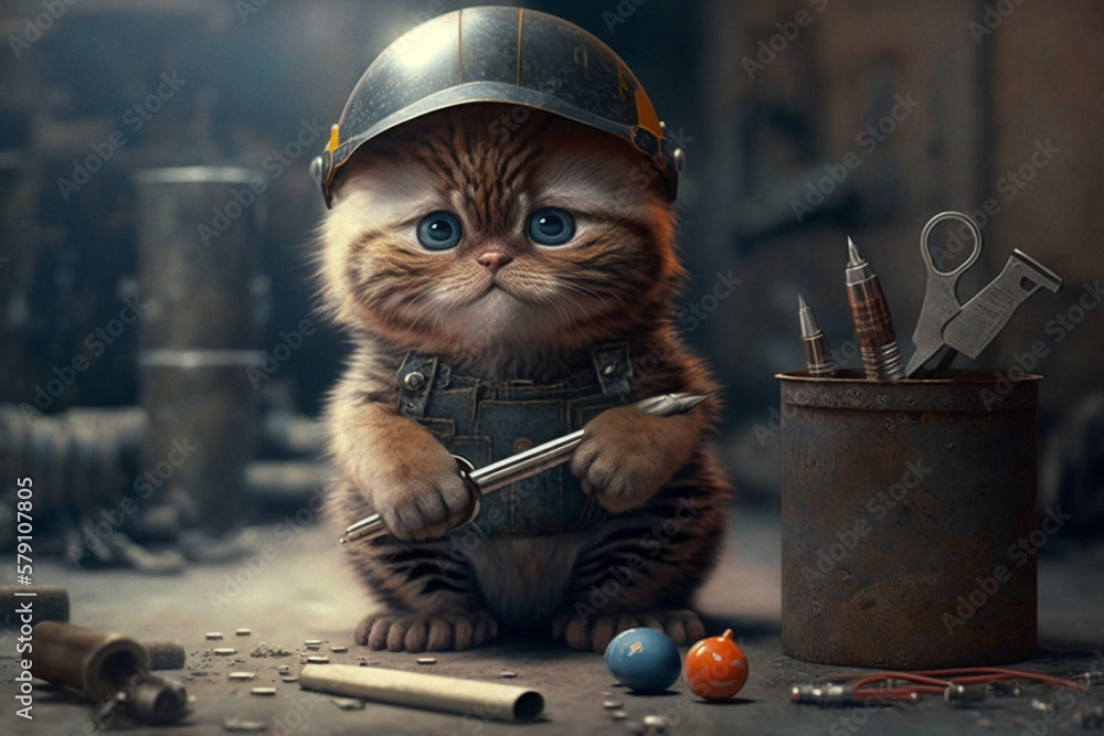 the cat is a hard worker, created by a neural network, Generative AI ...