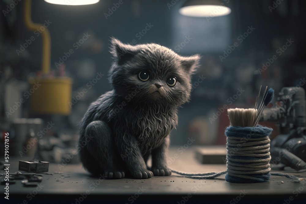 the cat is a hard worker, created by a neural network, Generative AI ...