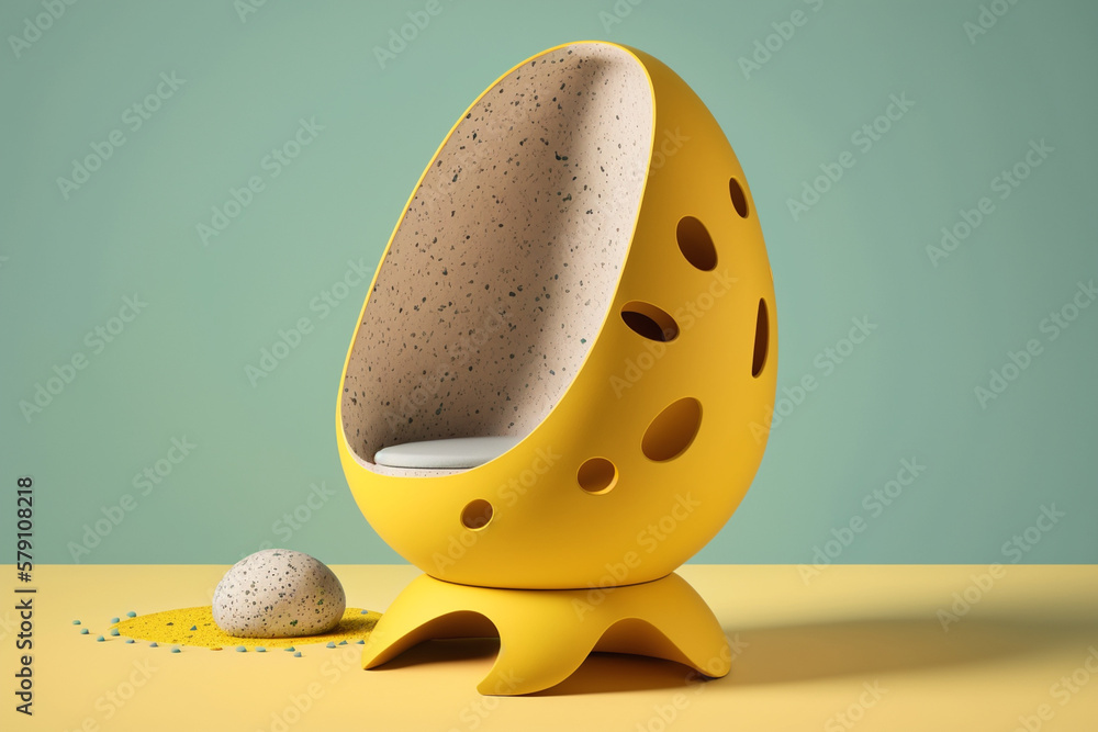 yellow egg-shaped chair, created by a neural network, Generative AI ...