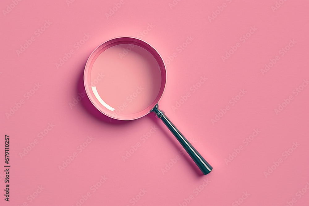 magnifying glass on a pink background, the concept of internet search ...