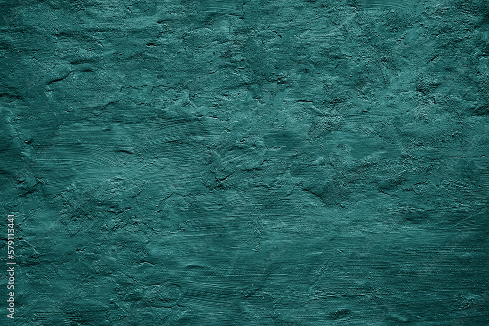 Dark green blue uneven texture. Painted old wall with plaster. Teal ...