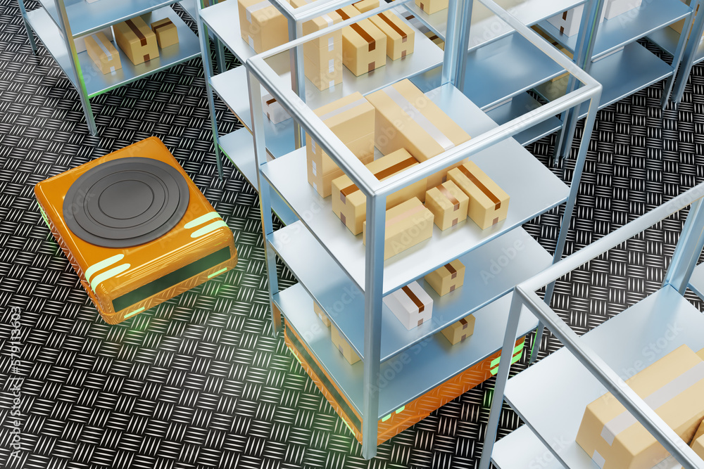 Autonomous mobile robot. Warehouse technology. Amr near warehouse ...