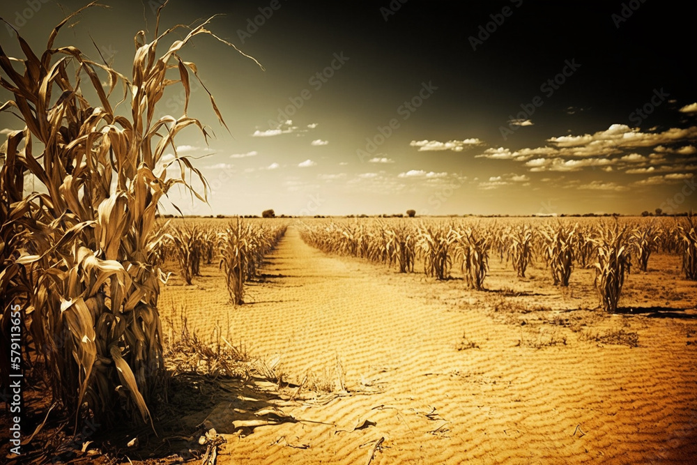 drought in the cornfield, created by a neural network, Generative AI technology Stock ...