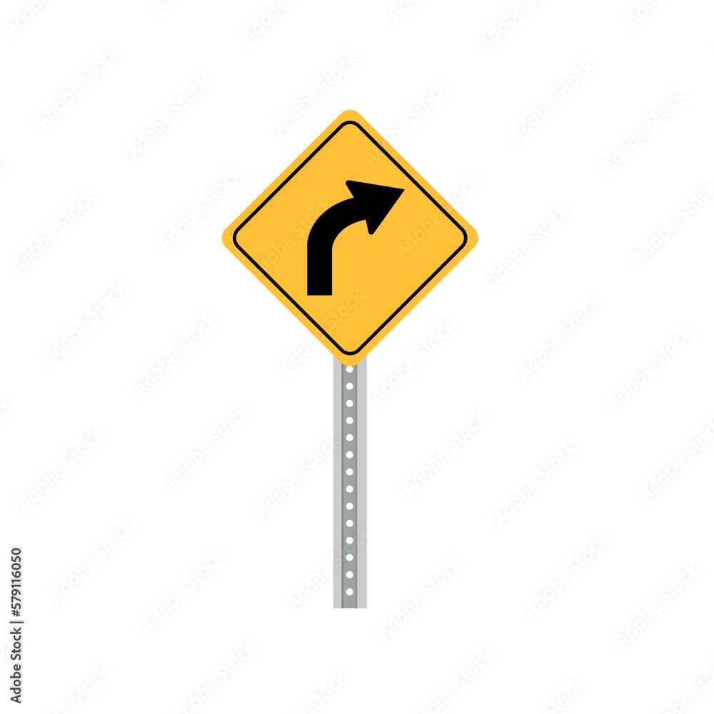 Vektorová grafika „Right Curve Symbol. road curve ahead. road sign ...