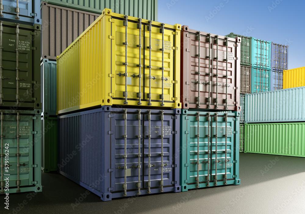 Warehouse containers. Steel tare for logistics. Territory with ...