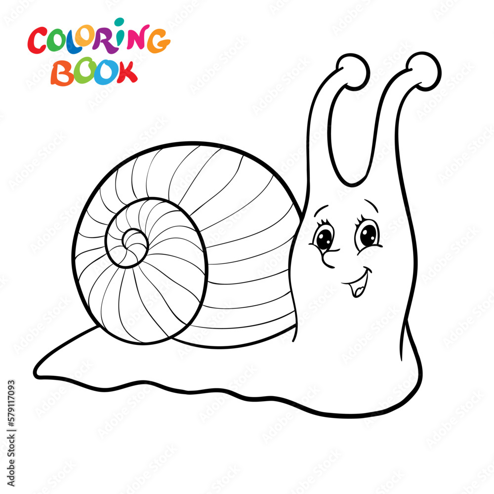 Coloring page outline of cartoon smiling cute snail. Colorful vector ...