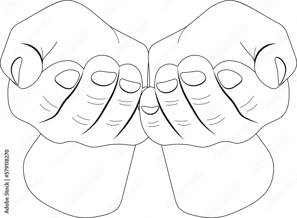 Vector image of pleading hands in line style. Handshake, hands begging ...