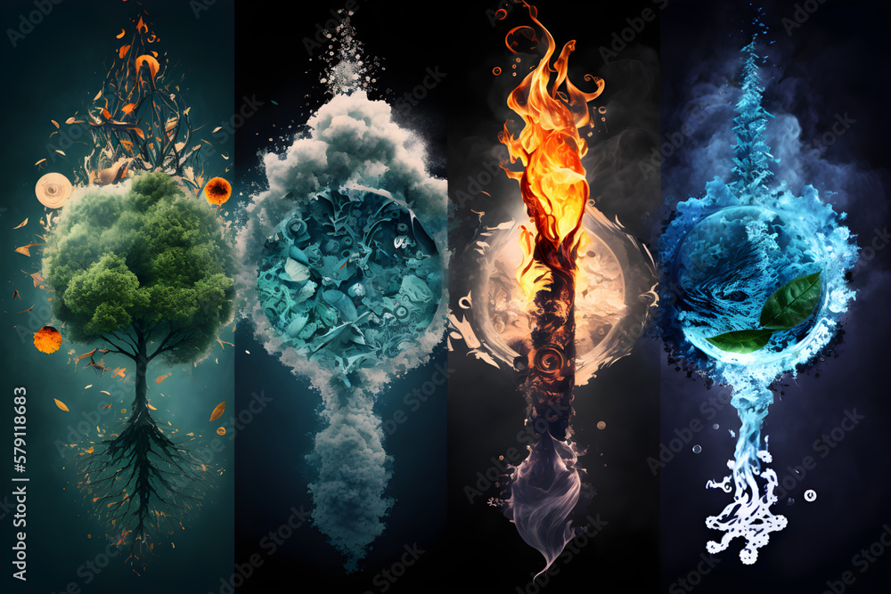 Composition of the four natural elements and Earth. Generative AI ...