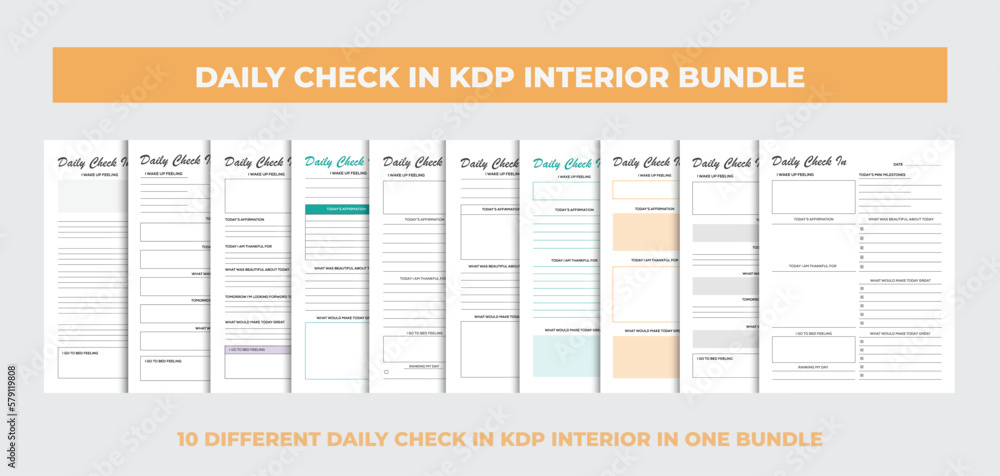 Daily check in interior design template, kdp bundle, eps Stock Vector ...