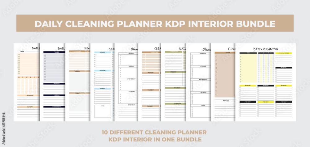 Daily cleaning planner interior design template, kdp interior bundle ...