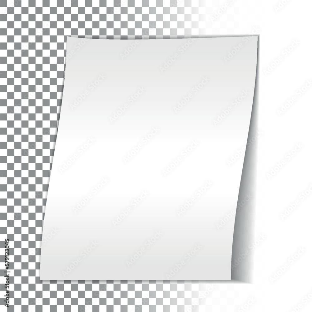 White sheet of A4 paper with a shadow on a transparent background ...