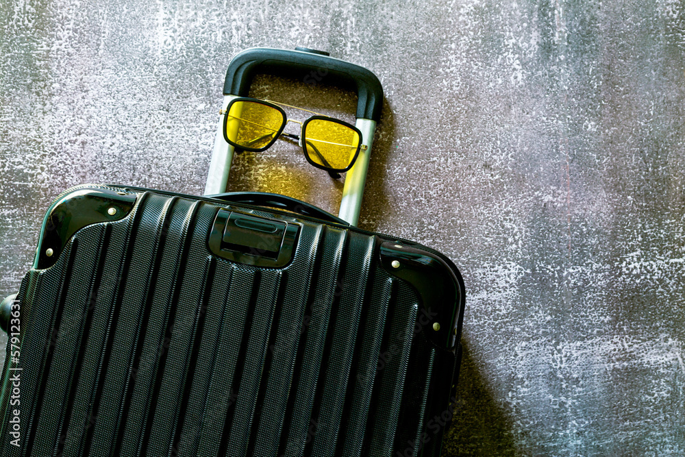 Black travel bag,Black luggage set on dark background, top view image ...